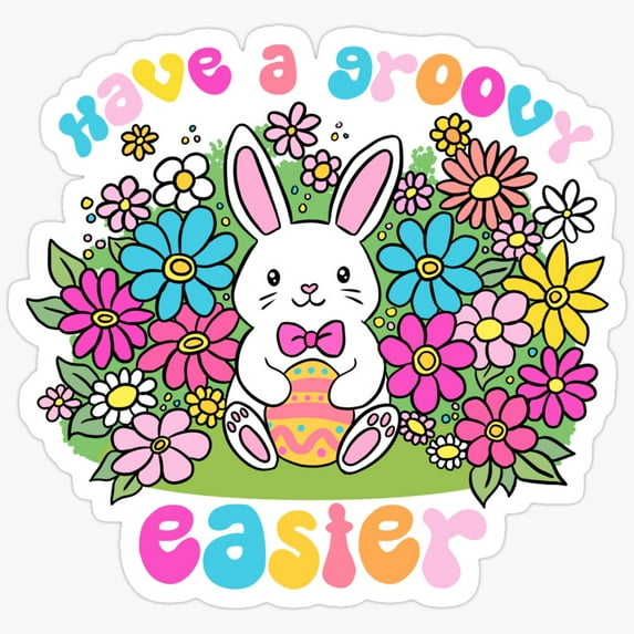 DOPASTICKER Have A Groovy Egg Day Cute Egg Day Bunny Holding An Egg Day ...