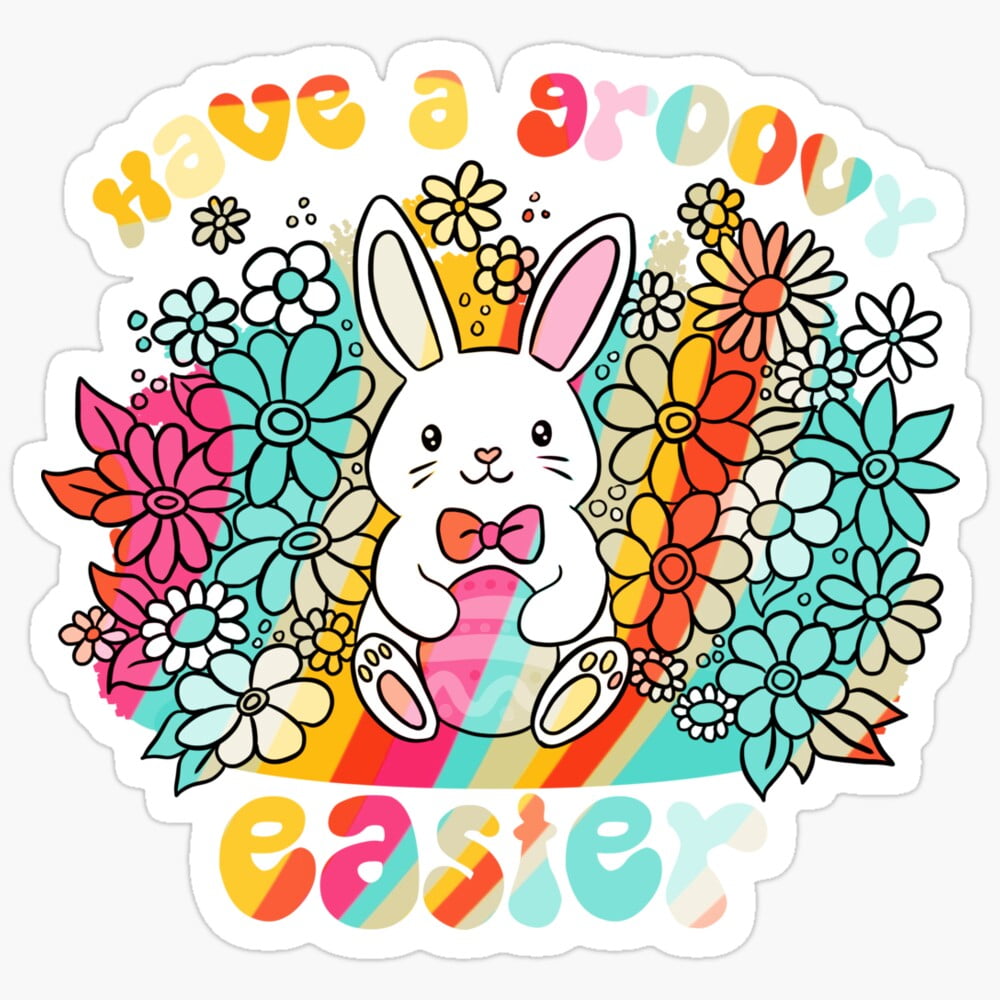 DOPASTICKER Have A Groovy Egg Day Cute Egg Day Bunny Holding An Egg Day ...