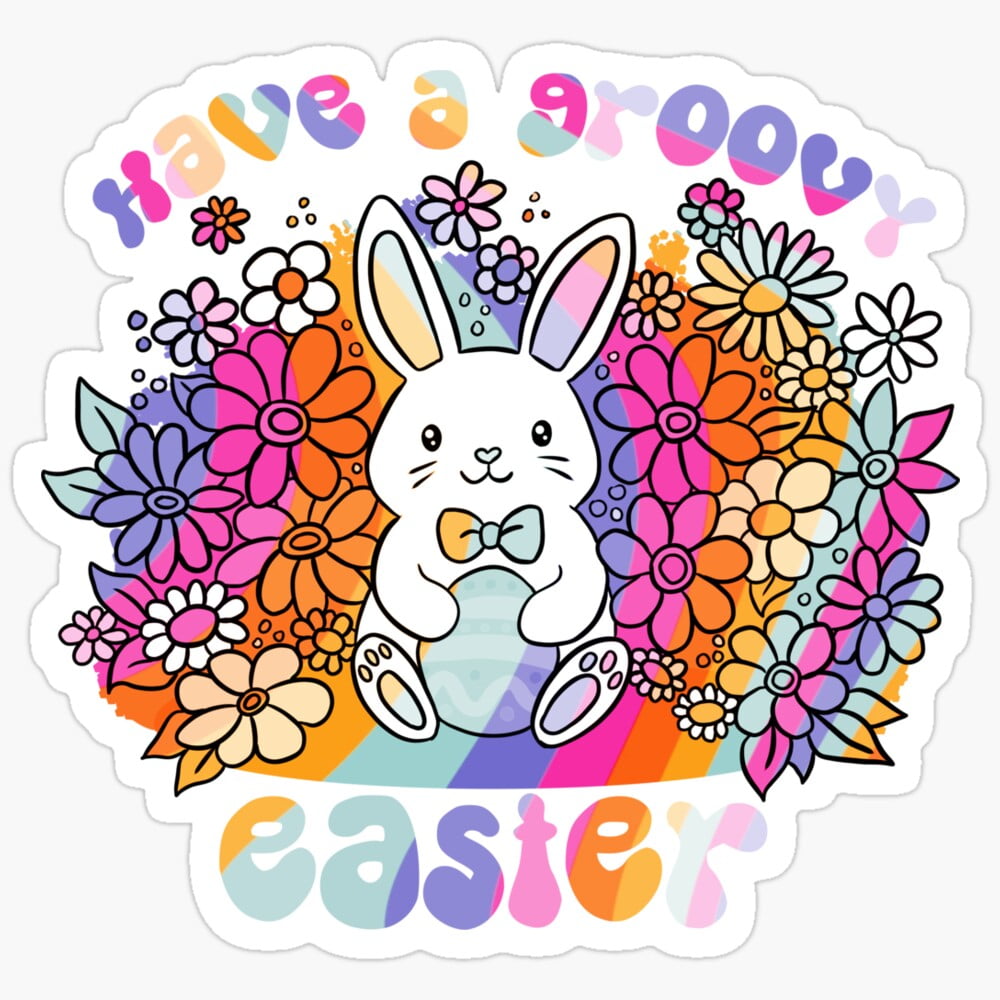 DOPASTICKER Have A Groovy Egg Day Cute Egg Day Bunny Holding An Egg Day ...