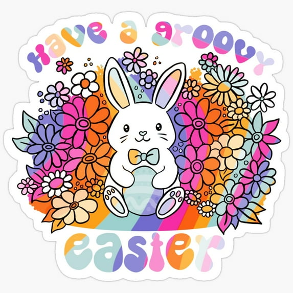 DOPASTICKER Have A Groovy Egg Day Cute Egg Day Bunny Holding An Egg Day ...