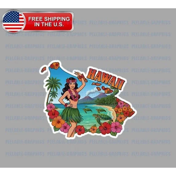 DOPASTICKER Hawaii Hula Hawaiian Sticker Souvenir Travel Island Sticker ...