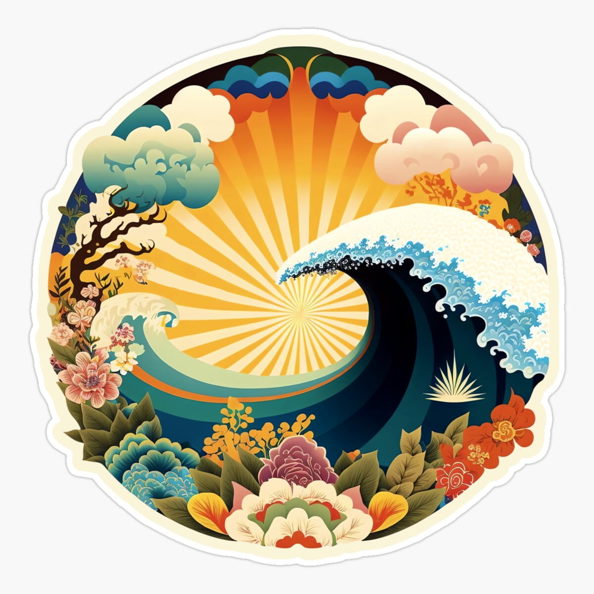 DOPASTICKER Hawaiian Retro Surf Art, Power Of Nature, Hippy, Sun ...