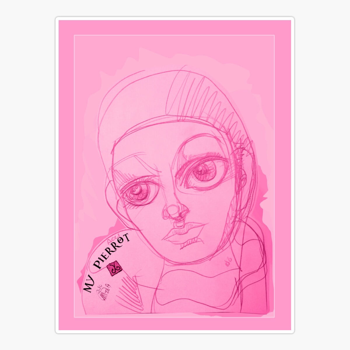 DOPASTICKER Head Of Pierrot (Drawing By Alicecci) Sticker, Phone ...