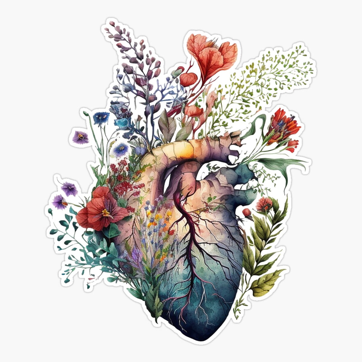 DOPASTICKER Heart Overgrown With Florals 3 (Cutout), Anatomy Floral ...