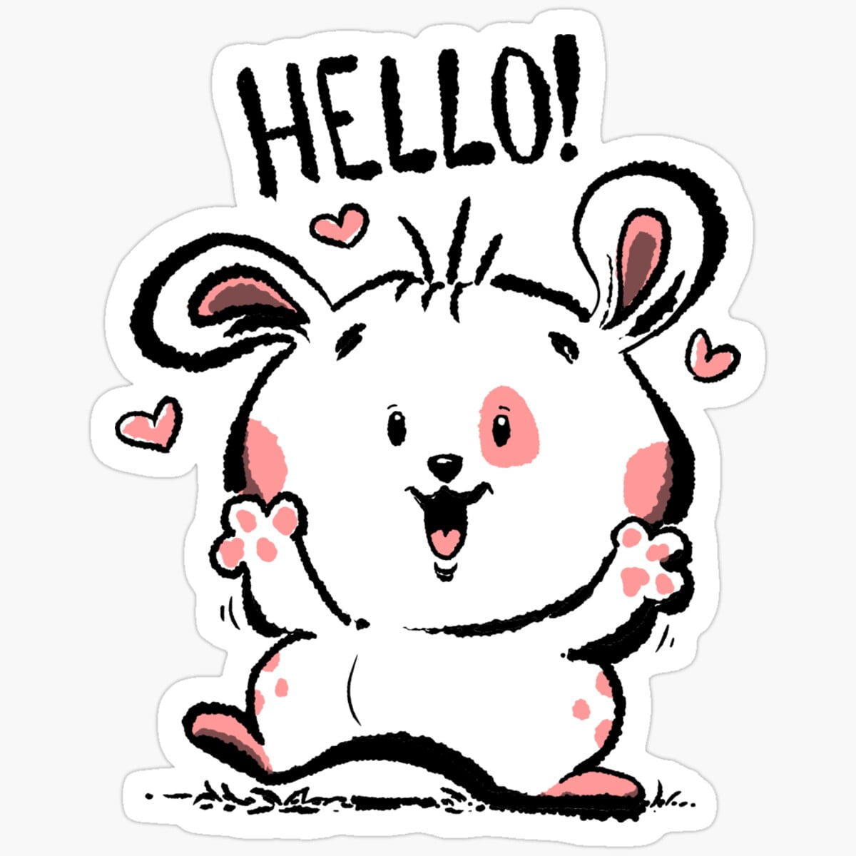 DOPASTICKER Hello, Cute Chubby Bunny Rabbit Sticker, Waterproof Sticker ...