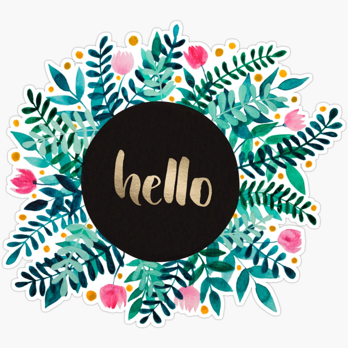 DOPASTICKER Hello Flowers And Branches - Green And Pink Sticker ...