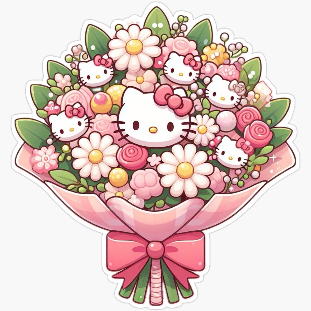 DOPASTICKER Hello Kitty Flower Bouquet Sticker Decorative Laptop, Phone ...