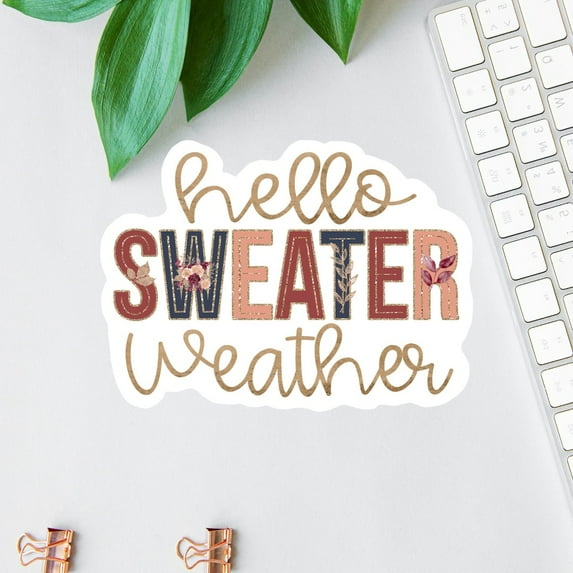 DOPASTICKER Hello Sweater Weather Sticker, Fall Leaf Label, Happy Fall ...