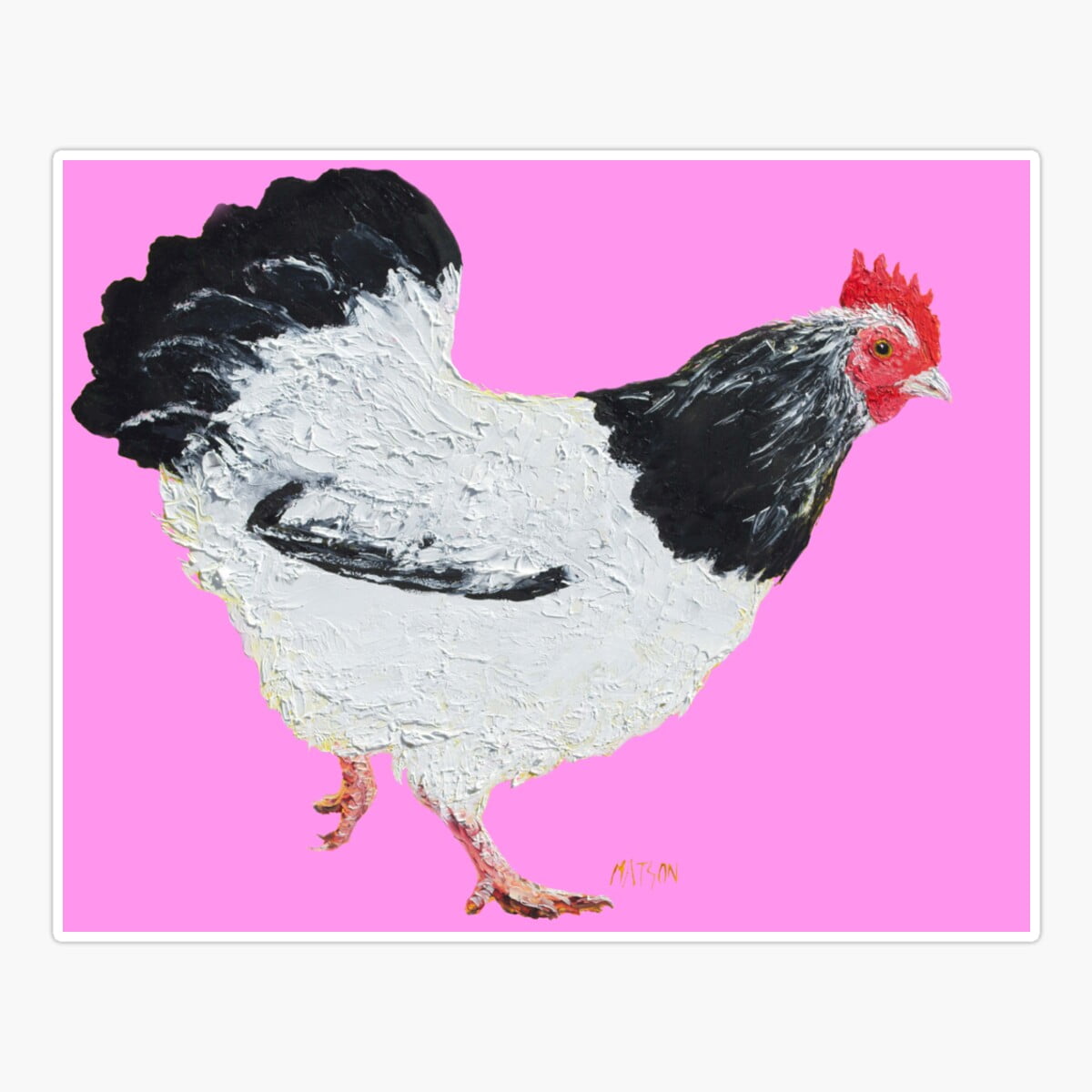 DOPASTICKER Hen Painting On Pink Background Sticker, Phone Sticker Car ...