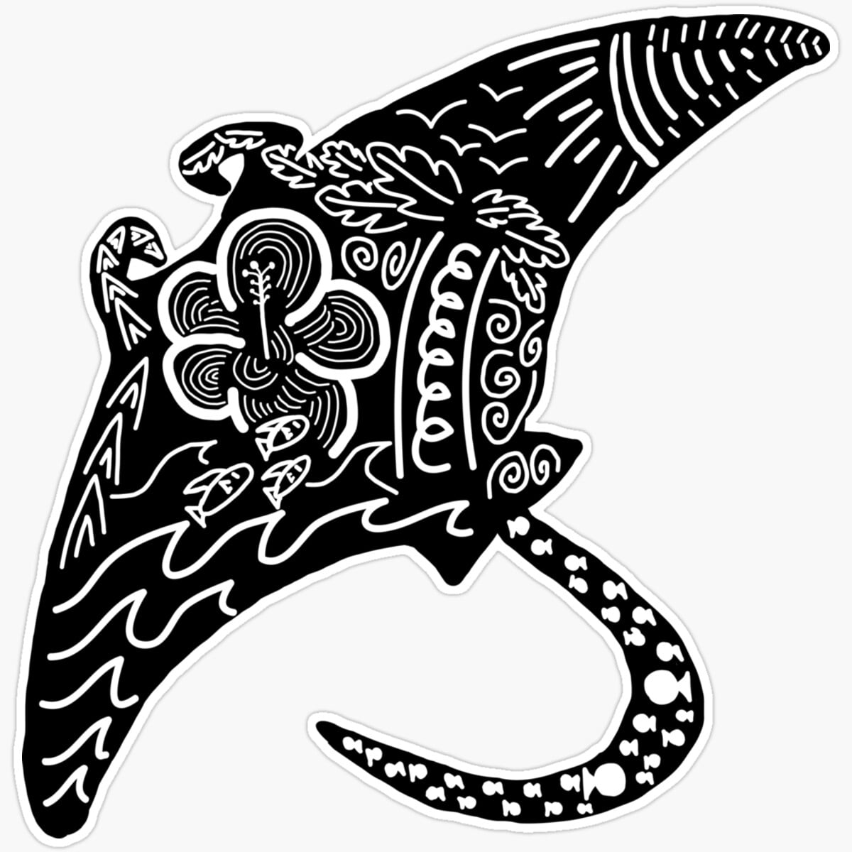 DOPASTICKER Hibiscus Manta Ray Sticker Decorative Laptop, Phone ...