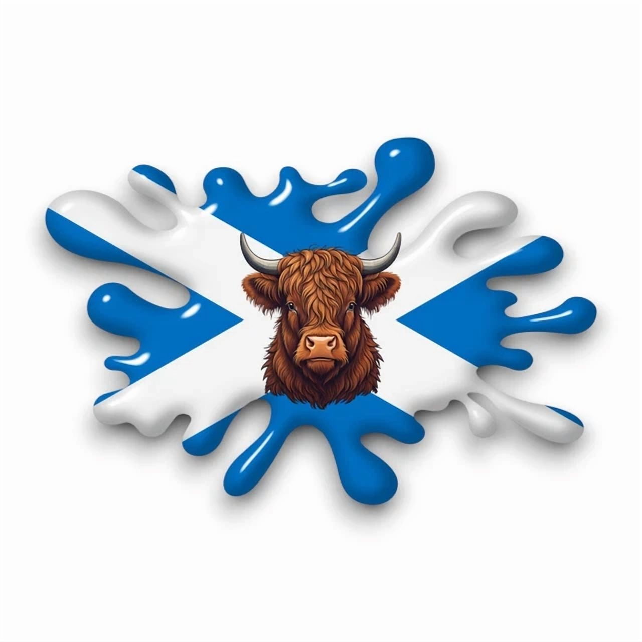 DOPASTICKER Highland Cow With Scotland Scottish Flag Splat Sticker ...