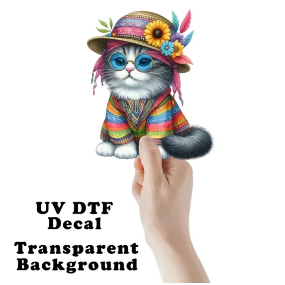 DOPASTICKER Hippie Cat In A Hat Sticker - Design Preview Only ...