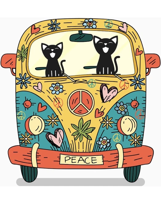 DOPASTICKER Hippie Cats Sticker Peace Love Hippy Black Kitties Phone ...