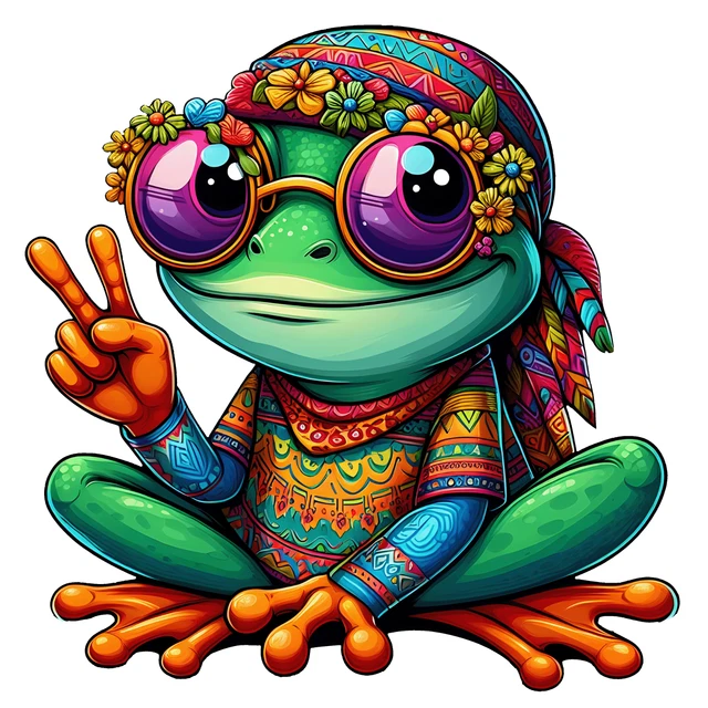 DOPASTICKER Hippie Peace Frog Sticker Beautiful Colorful Vivid Bright ...