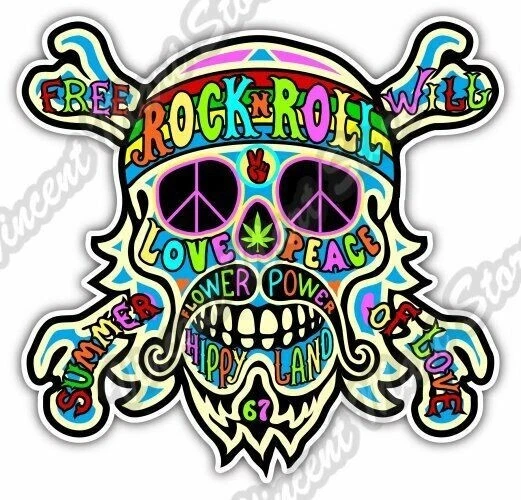 DOPASTICKER Hippie Skull Peace Love Woodstock Life Car Sticker Decal ...