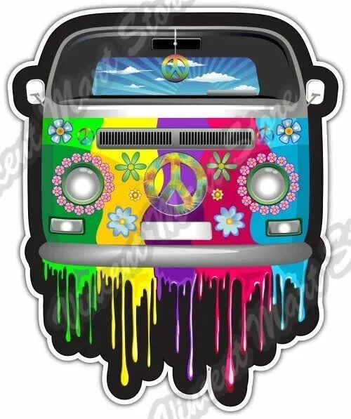 DOPASTICKER Hippie Van Dripping Rainbow Paint Love Peace Car Sticker ...