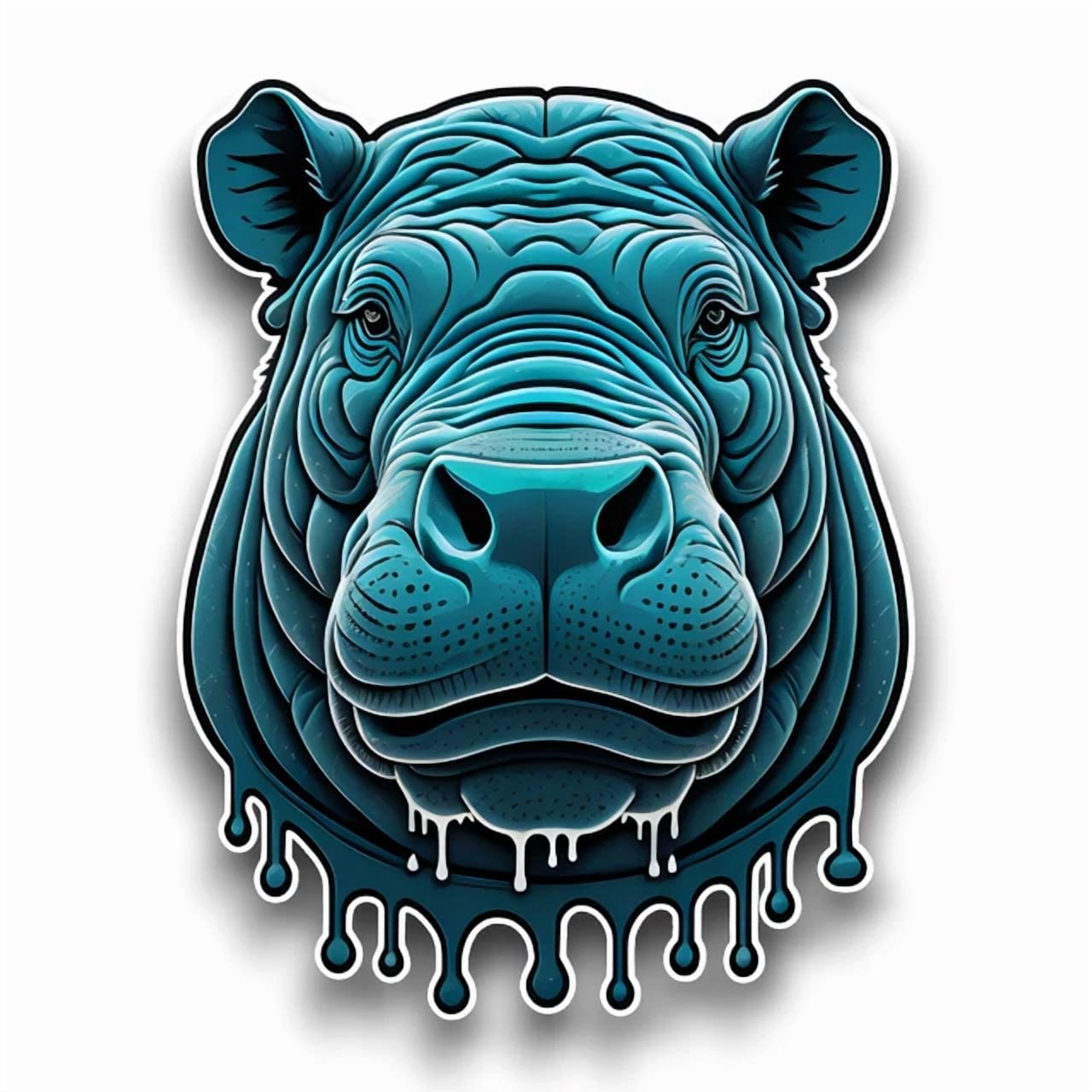 DOPASTICKER Hippo Hippopotamus Dripping Effect Animal Head Sticker ...
