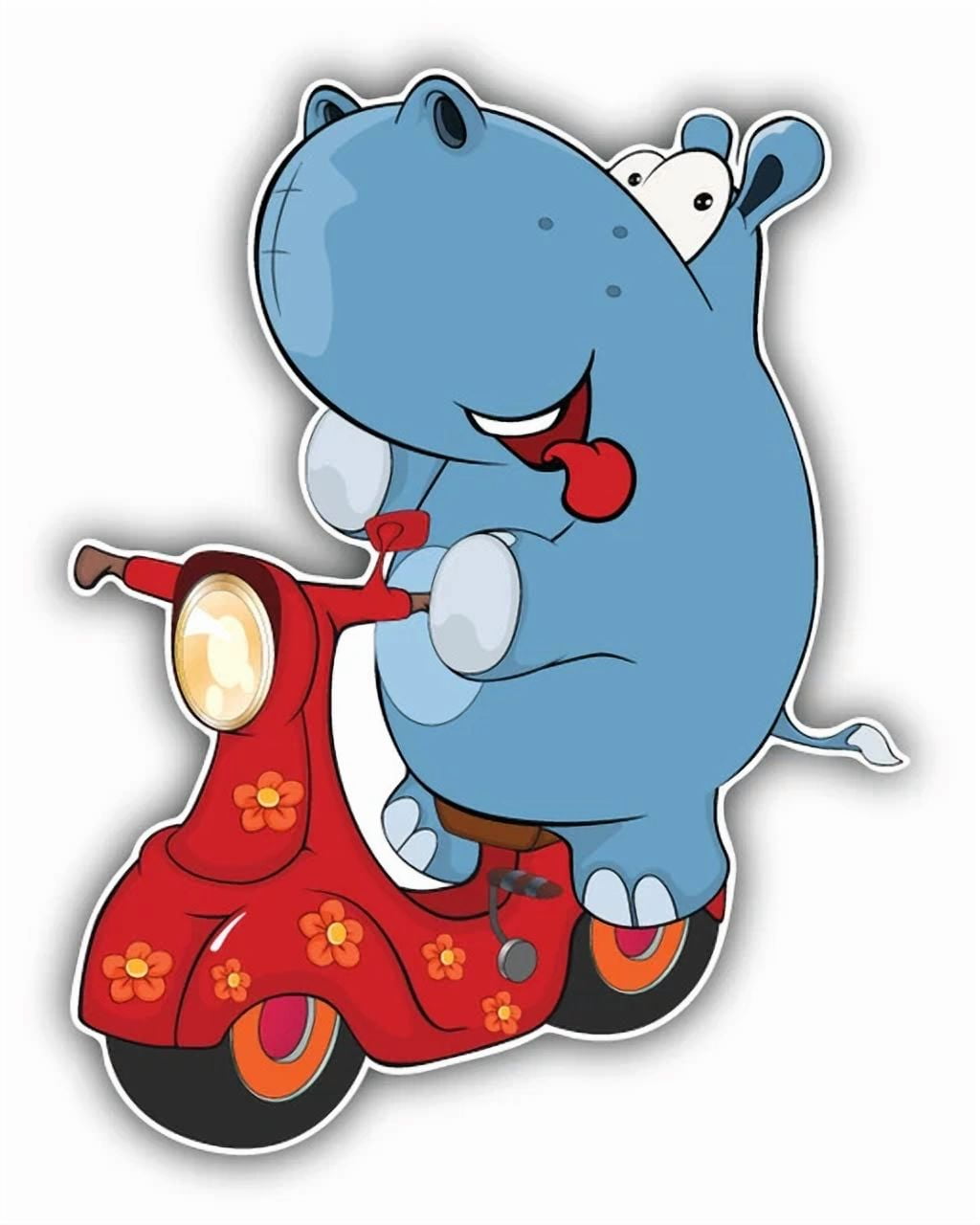 DOPASTICKER Hippo Scooter Sticker Decal Phone Decal Water Bottle ...