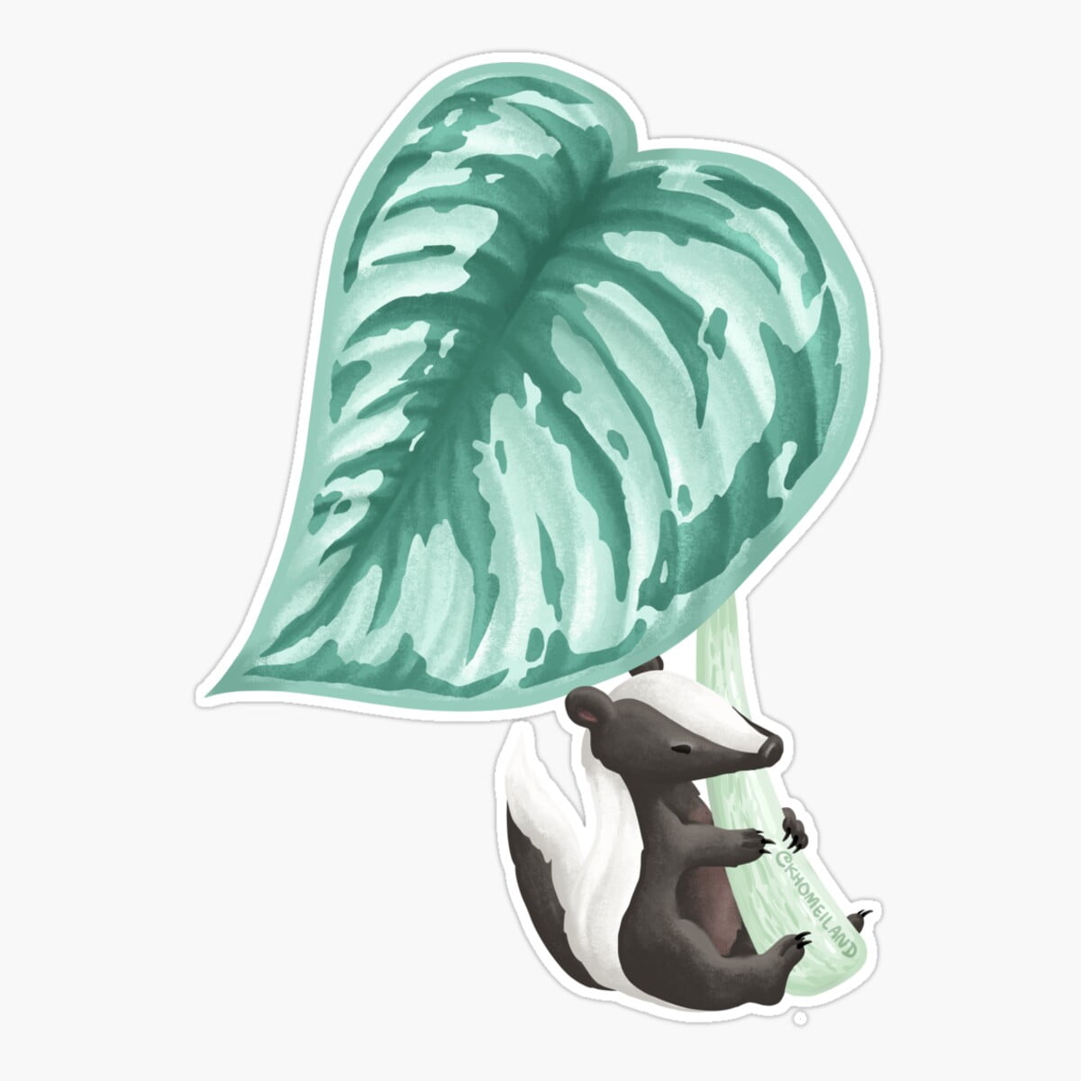 DOPASTICKER Honey Badger Holding On Scindapsus Pictus Leaf Sticker ...