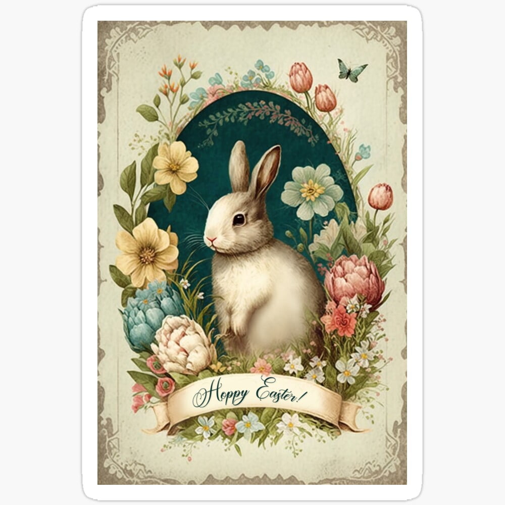 DOPASTICKER Hoppy Egg Day With Vintage Bunny And Floral Illustrations ...