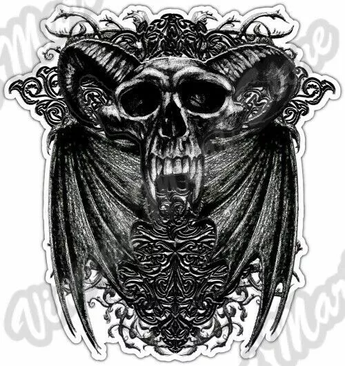 DOPASTICKER Horned Skull Gothic Wings Wing Devil Evil Car Sticker Decal ...