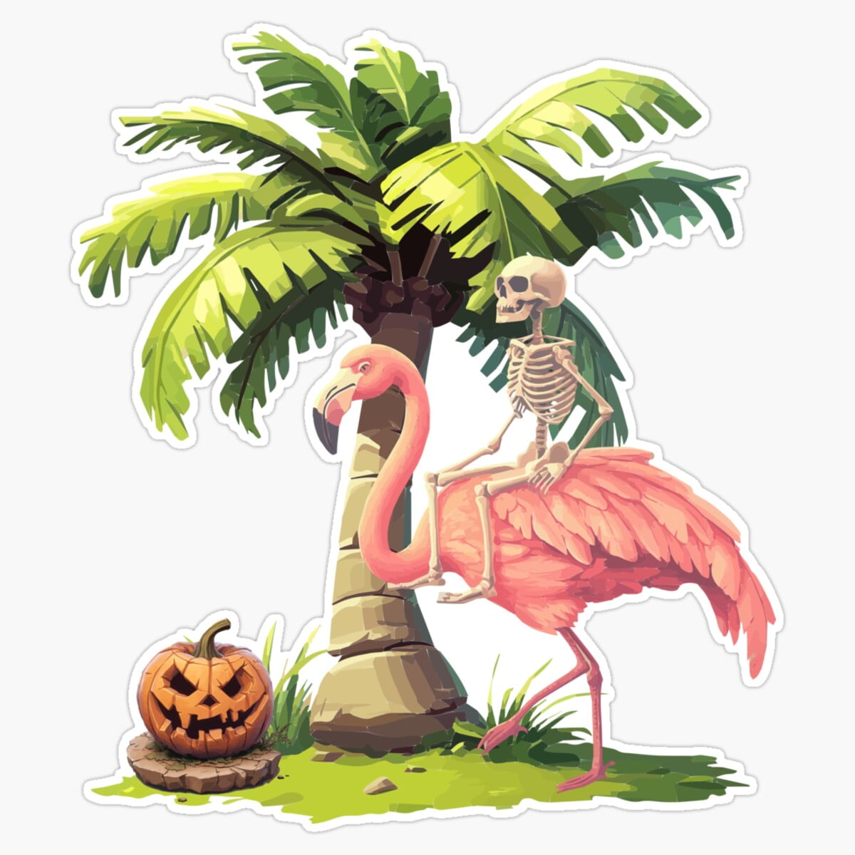 DOPASTICKER Horror Skeleton Riding Pink Flamingo Sticker, Phone Sticker ...