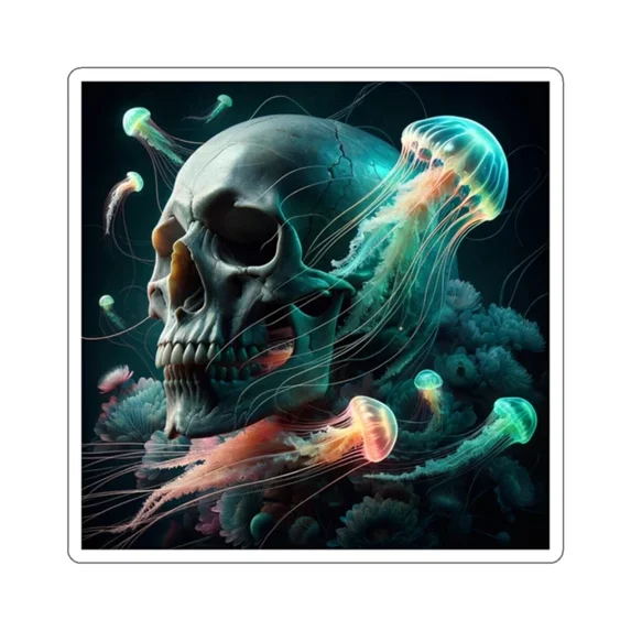 DOPASTICKER Horror Skull Jellyfish Art Neon Elegance- Decorative Laptop ...