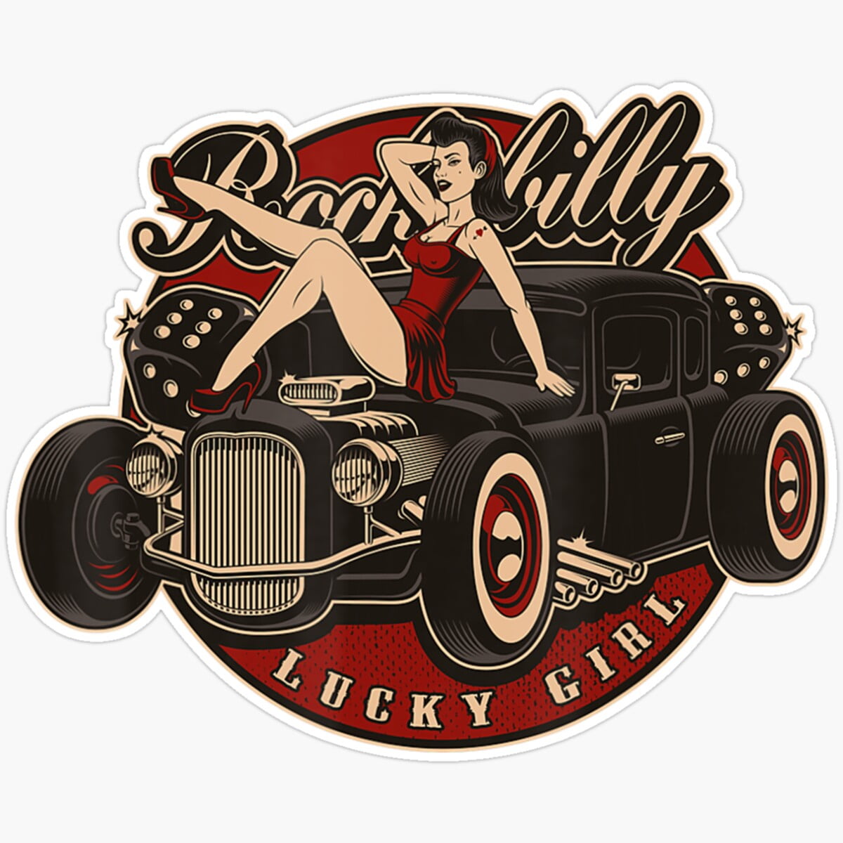 DOPASTICKER Hot Rod Art Retro Vintage Classic Car Rockabilly Lucky Girl ...