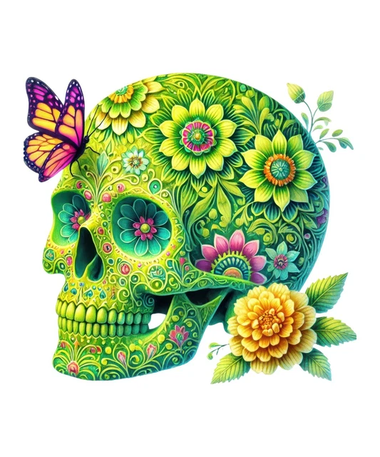 DOPASTICKER Huge Sticker Colourful Floral Sugar Skull With Butterfly ...