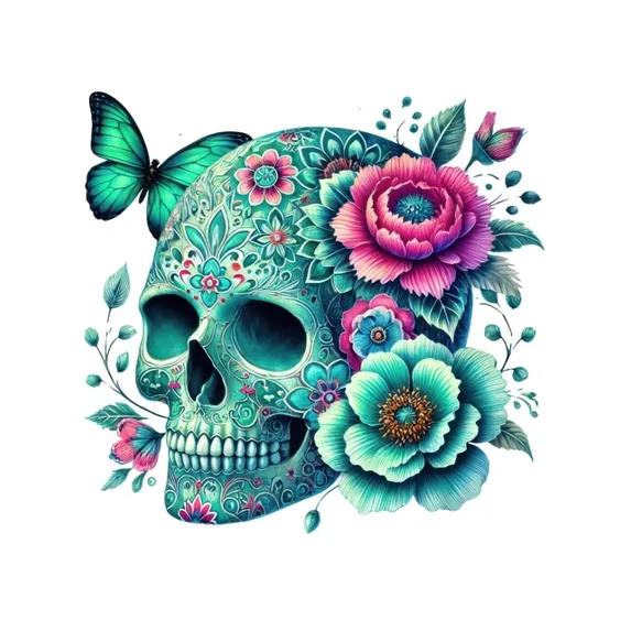 DOPASTICKER Huge Sticker Colourful Floral Sugar Skull With Butterfly ...