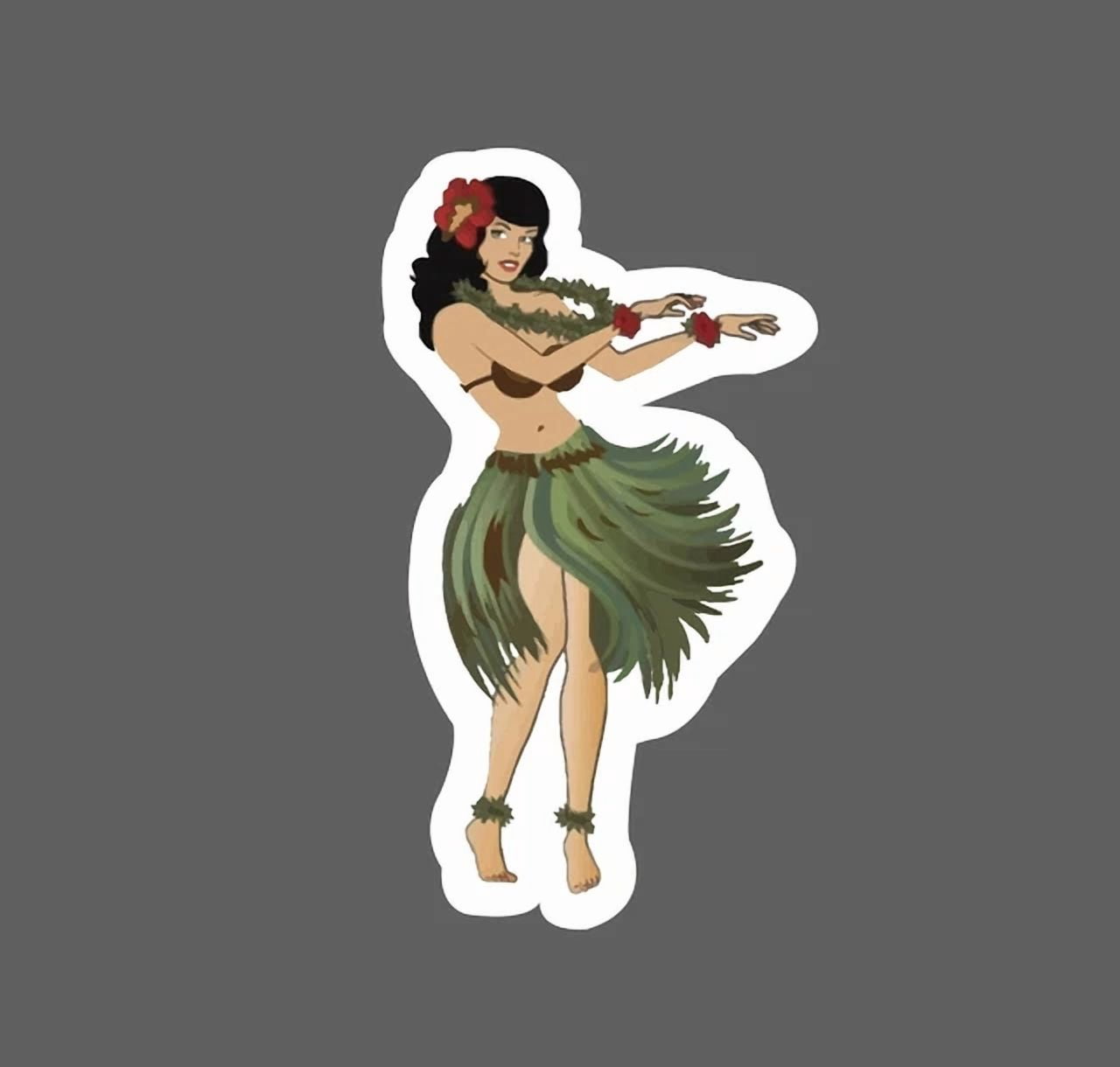 DOPASTICKER Hula Girl Sticker Lei Dance Hawaii Tropical Beach Ocean ...