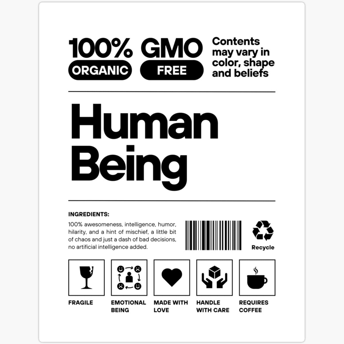 DOPASTICKER Human - Emotional Being, Made With Love Sticker Decorative ...