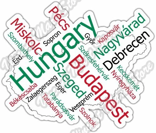 DOPASTICKER Hungary Budapest Szeged Country Map Word Cloud Sticker ...