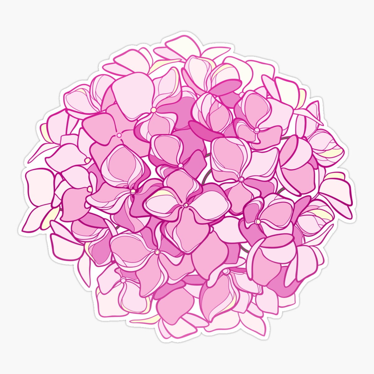 DOPASTICKER Hydrangea Or Hortensia Flower Bunch In Pastel Pink. Sticker ...