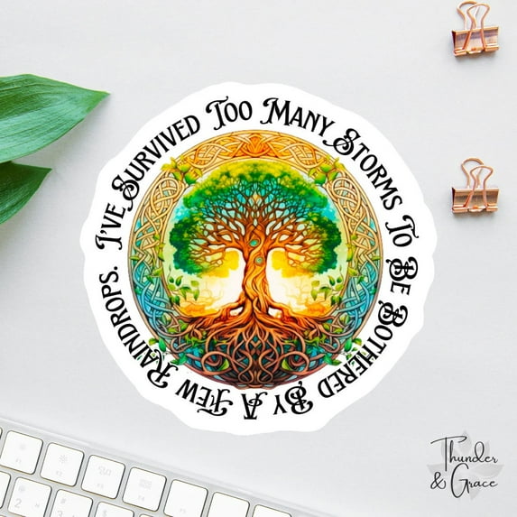DOPASTICKER I Am The Storm Warrior Quote Feminism Celtic Rainbow Tree ...