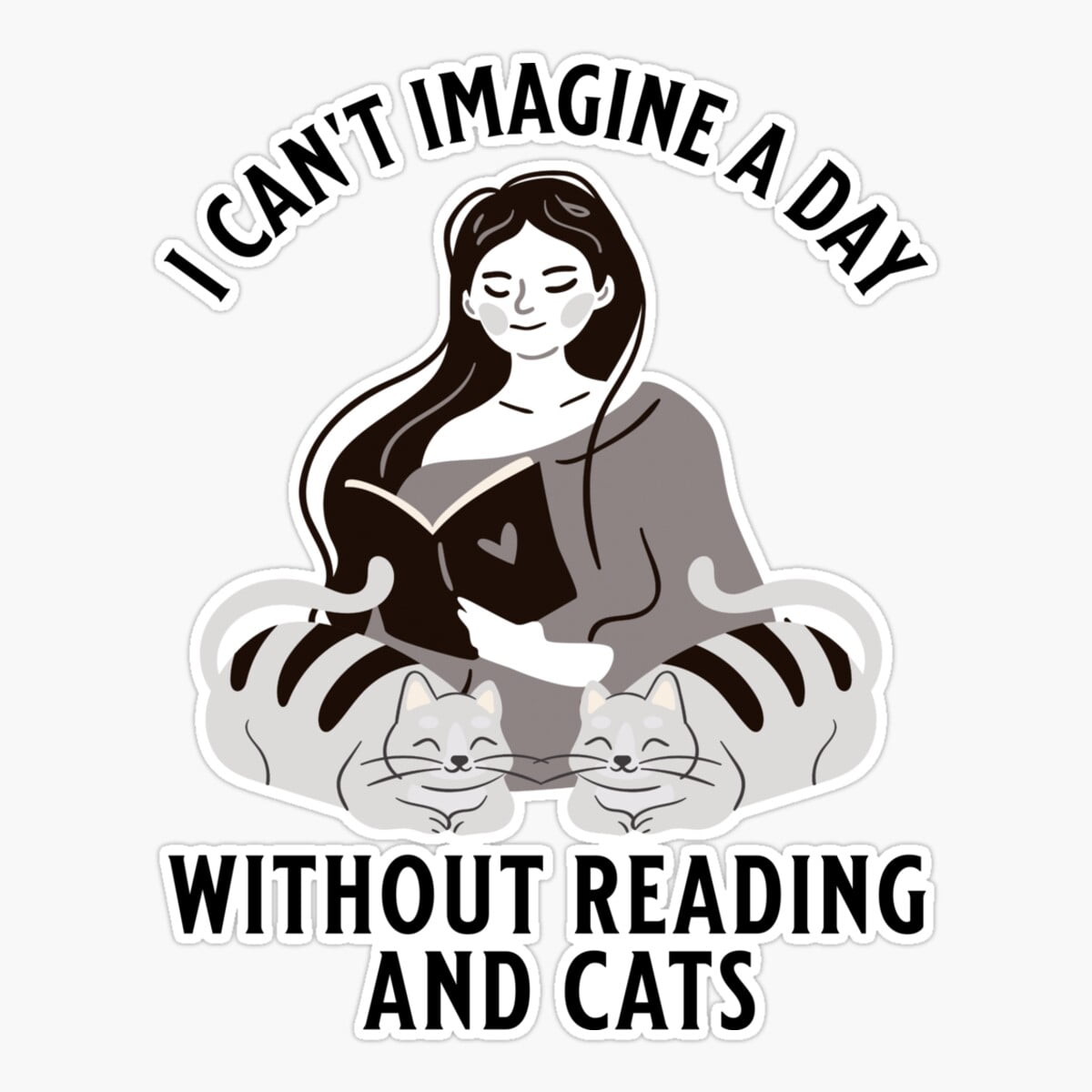 DOPASTICKER I Can'T Imagine A Day Without Reading And Cats Sticker ...