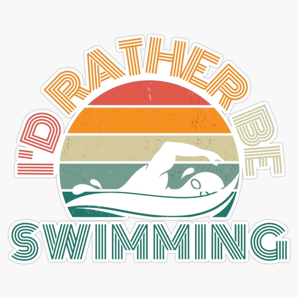 DOPASTICKER I'D Rather Be Swimming Retro Swimmer Sticker, Phone Sticker ...