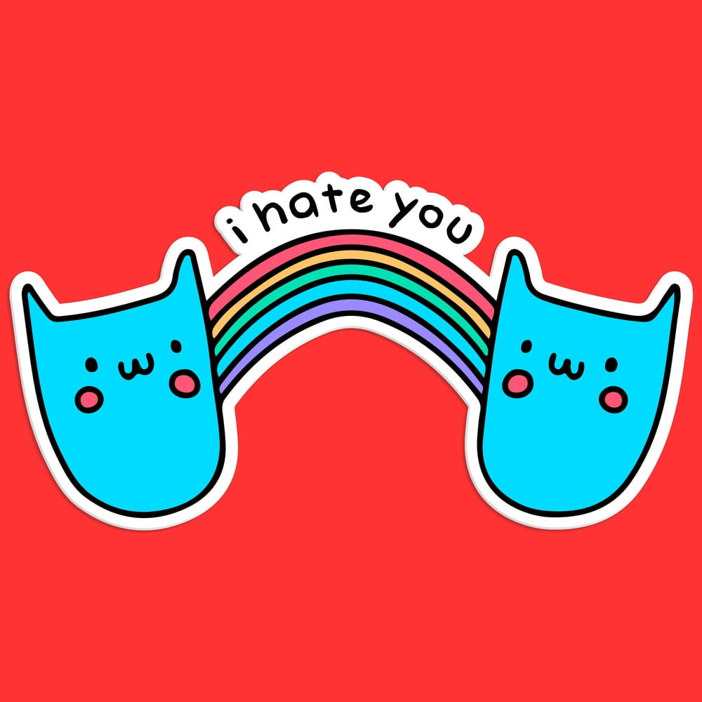 DOPASTICKER I Hate You Cat Rainbow Sticker - Kawaii Decal Phone Decal ...