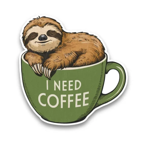 DOPASTICKER I Need Coffee Lazy Sloth Animal Sticker Window Scrapbook ...