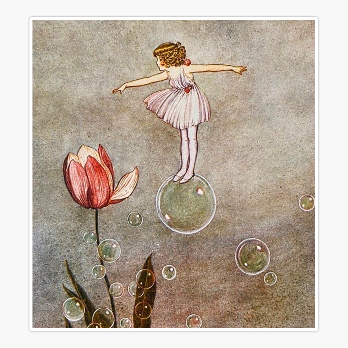 DOPASTICKER Ida Rentoul Outhwaite Bubble Fairy With Tulip Sticker ...