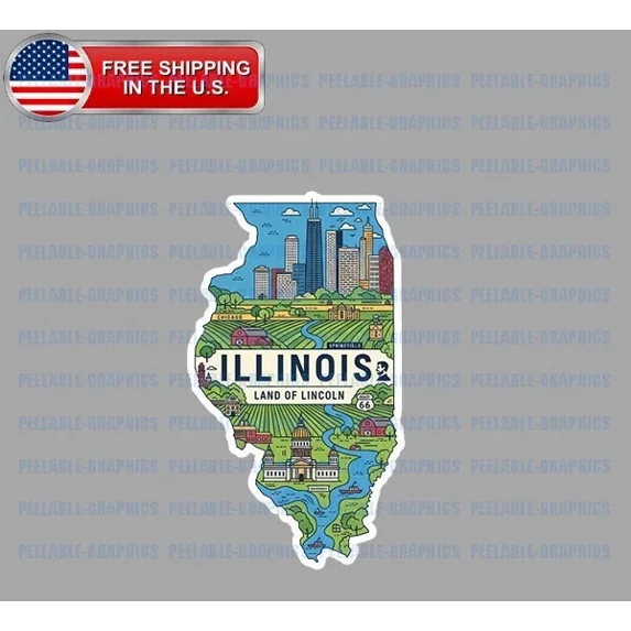 DOPASTICKER Illinois State Sticker Souvenir Travel Sticker Phone ...