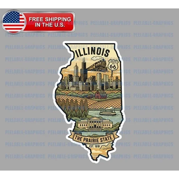 DOPASTICKER Illinois State Sticker Souvenir Travel Sticker Phone ...