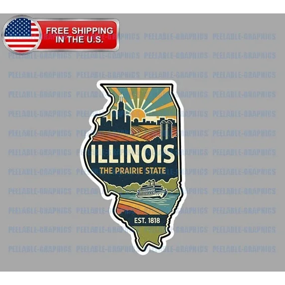 DOPASTICKER Illinois State Sticker Souvenir Travel Sticker Phone ...