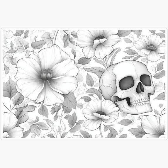 DOPASTICKER Illustrated Skull And Flowers Sticker Decorative Laptop ...