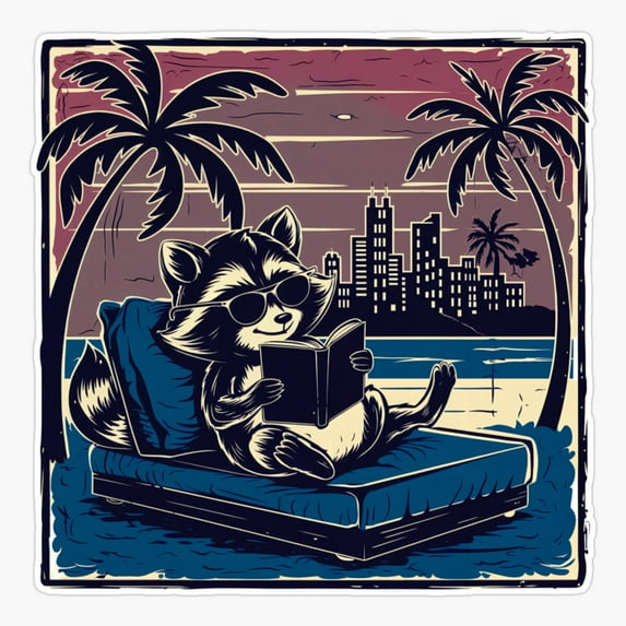 DOPASTICKER In Sungles Reading Book Under Palm Trees Sticker, Phone ...