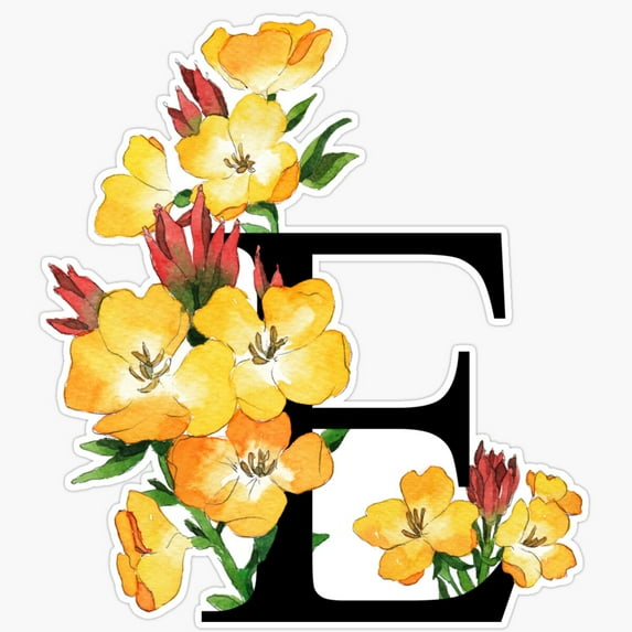 DOPASTICKER Initial Letter 'E' Evening Primrose Flower Monogram ...