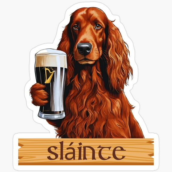 DOPASTICKER Irish Red Setter With Pint Of Guinness Sticker, Waterproof ...