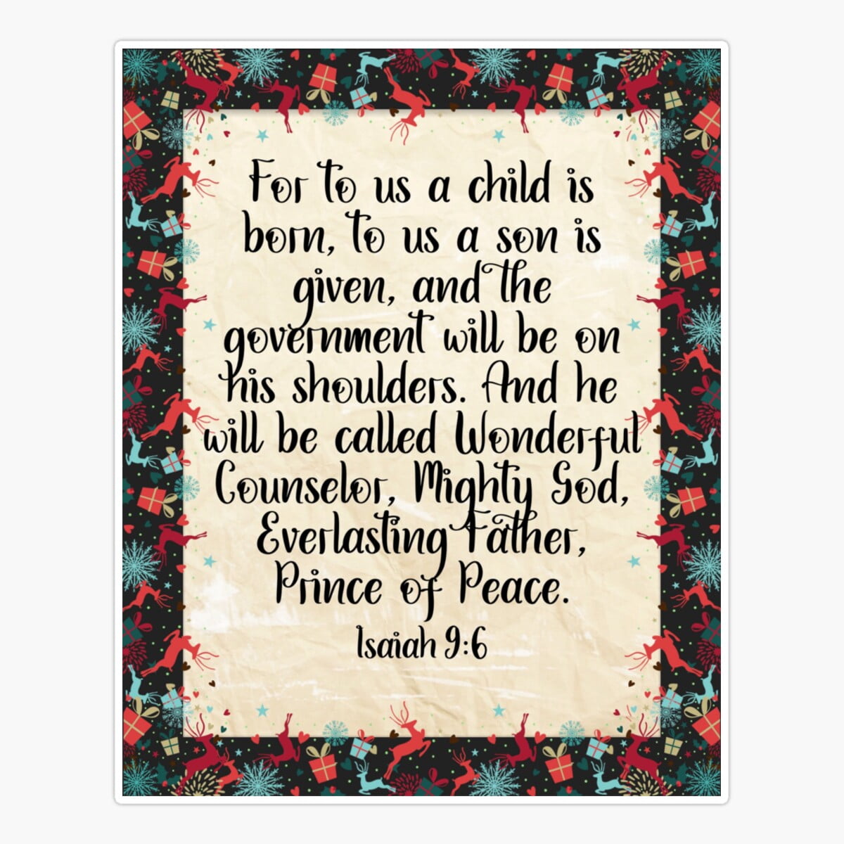 DOPASTICKER Isaiah 96, Noel Bible Verse On Festive Background Sticker ...