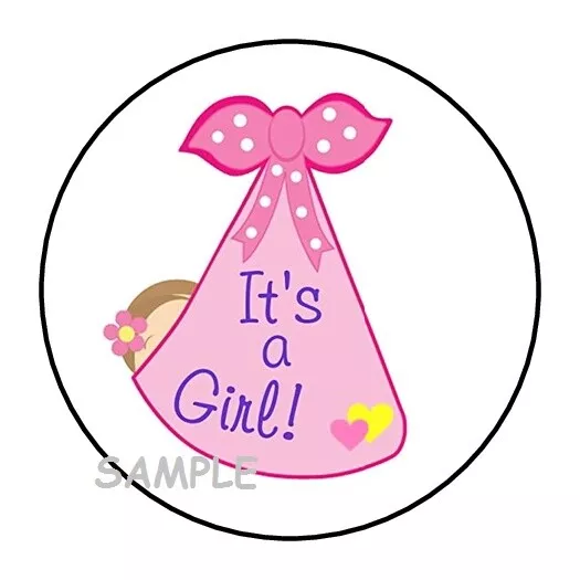 DOPASTICKER It'S A Girl Baby Shower Stickers Favors Round Phone Decal ...