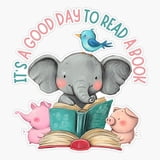 DOPASTICKER It'S A Good Day To Read A Book Cute Animal Reading Art ...